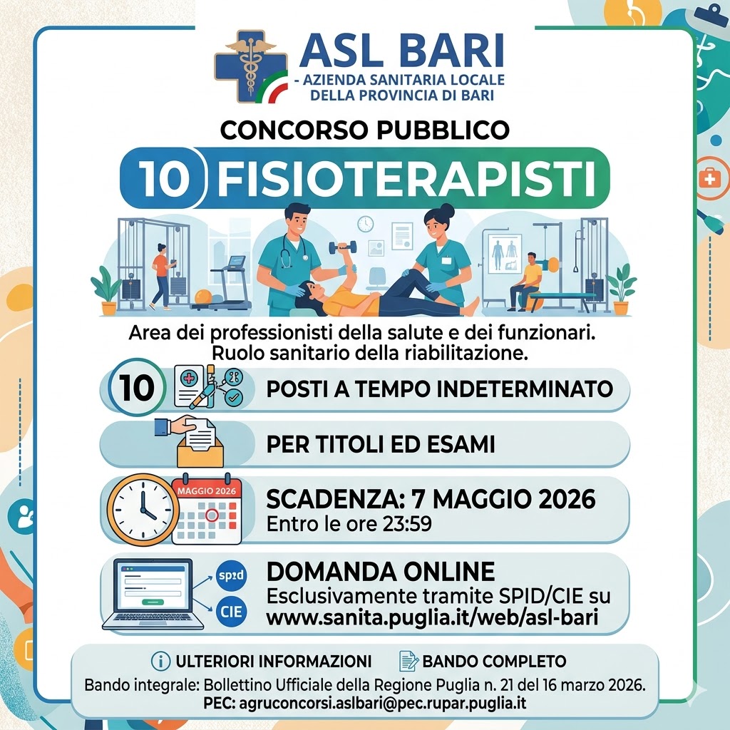 Concorso ASL Bari 2026: Bando per 10 Fisioterapisti - JobSanita.it